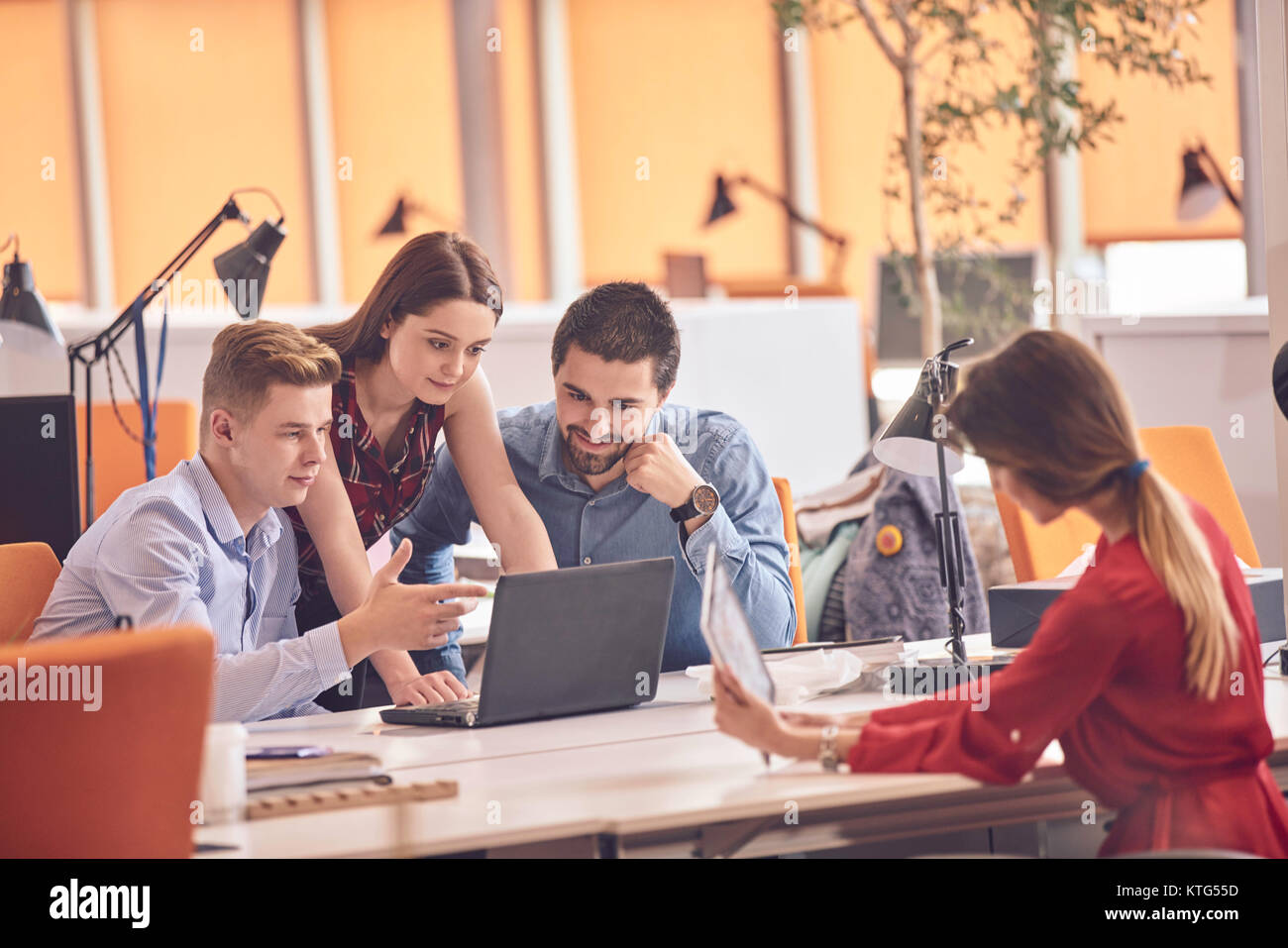 Startup business people group working everyday job at modern coworking ...