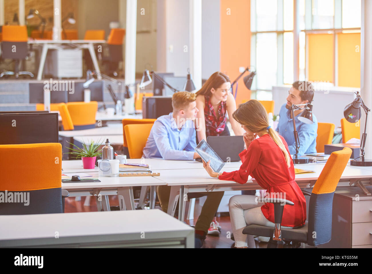 Startup business people group working everyday job at modern coworking ...