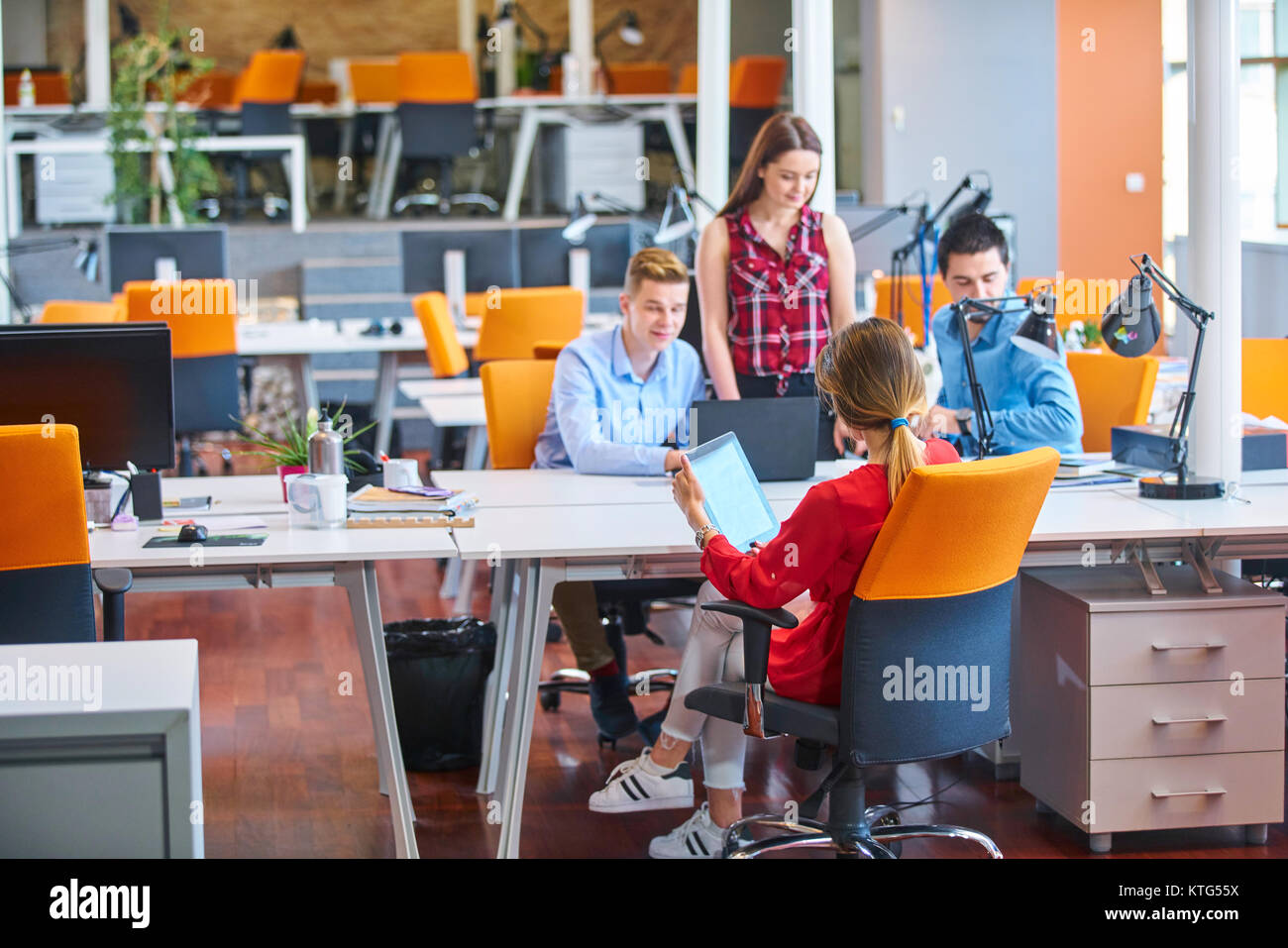 Startup business people group working everyday job at modern coworking ...