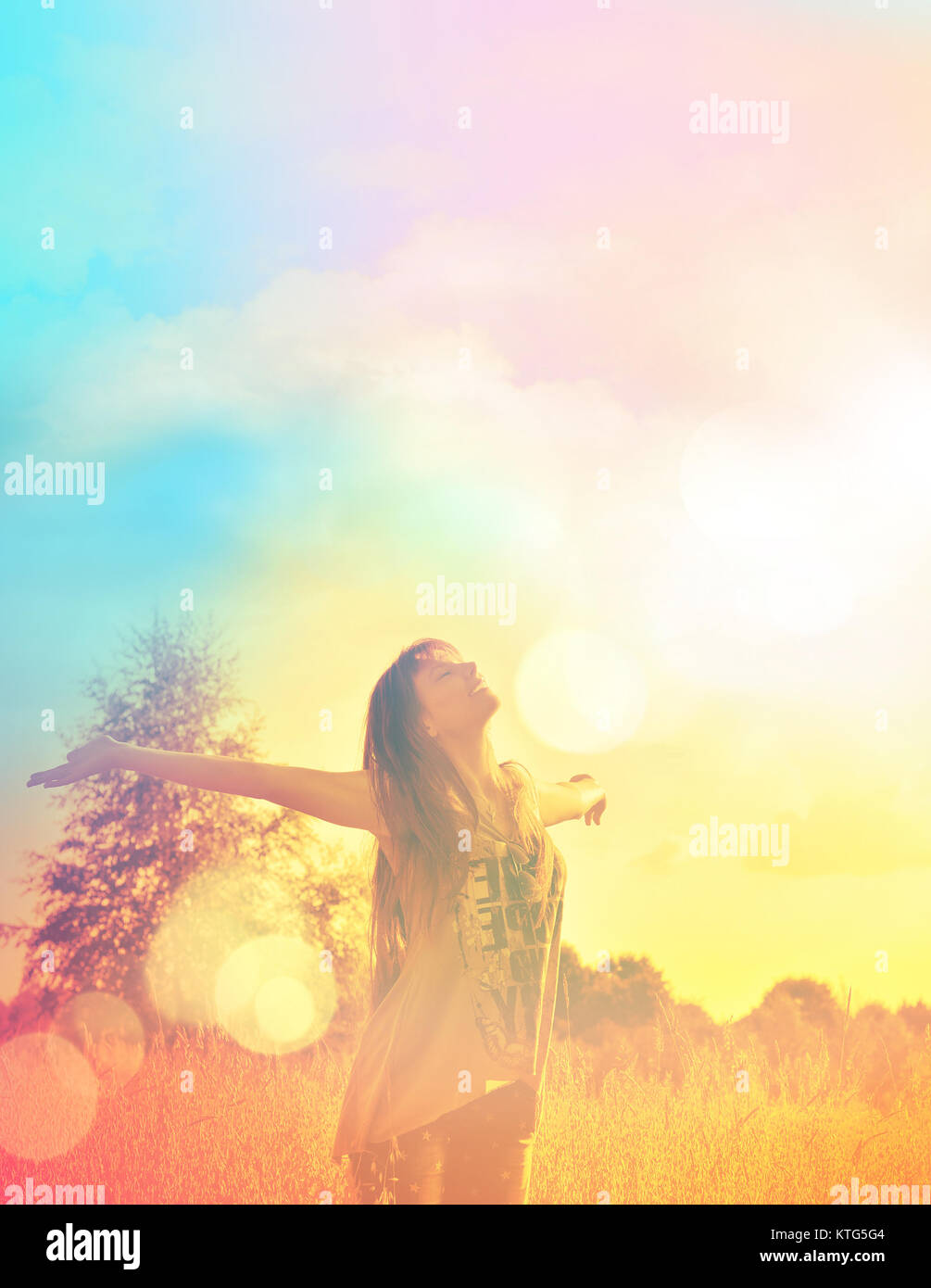 Happy free woman enjoying happiness, freedom and nature Stock Photo - Alamy