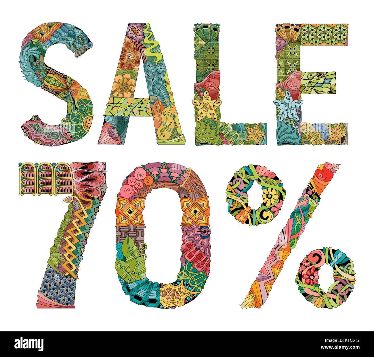 Hand-painted art design. Hand drawn illustration word SALE 70 percent ...