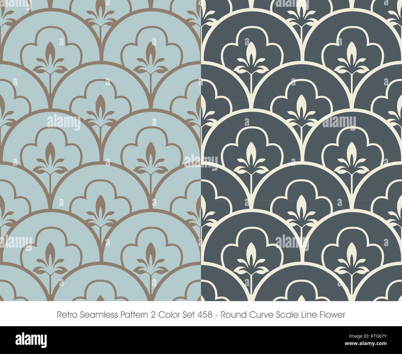 Retro Seamless Pattern Round Curve Scale Line Flower Stock Vector Image ...