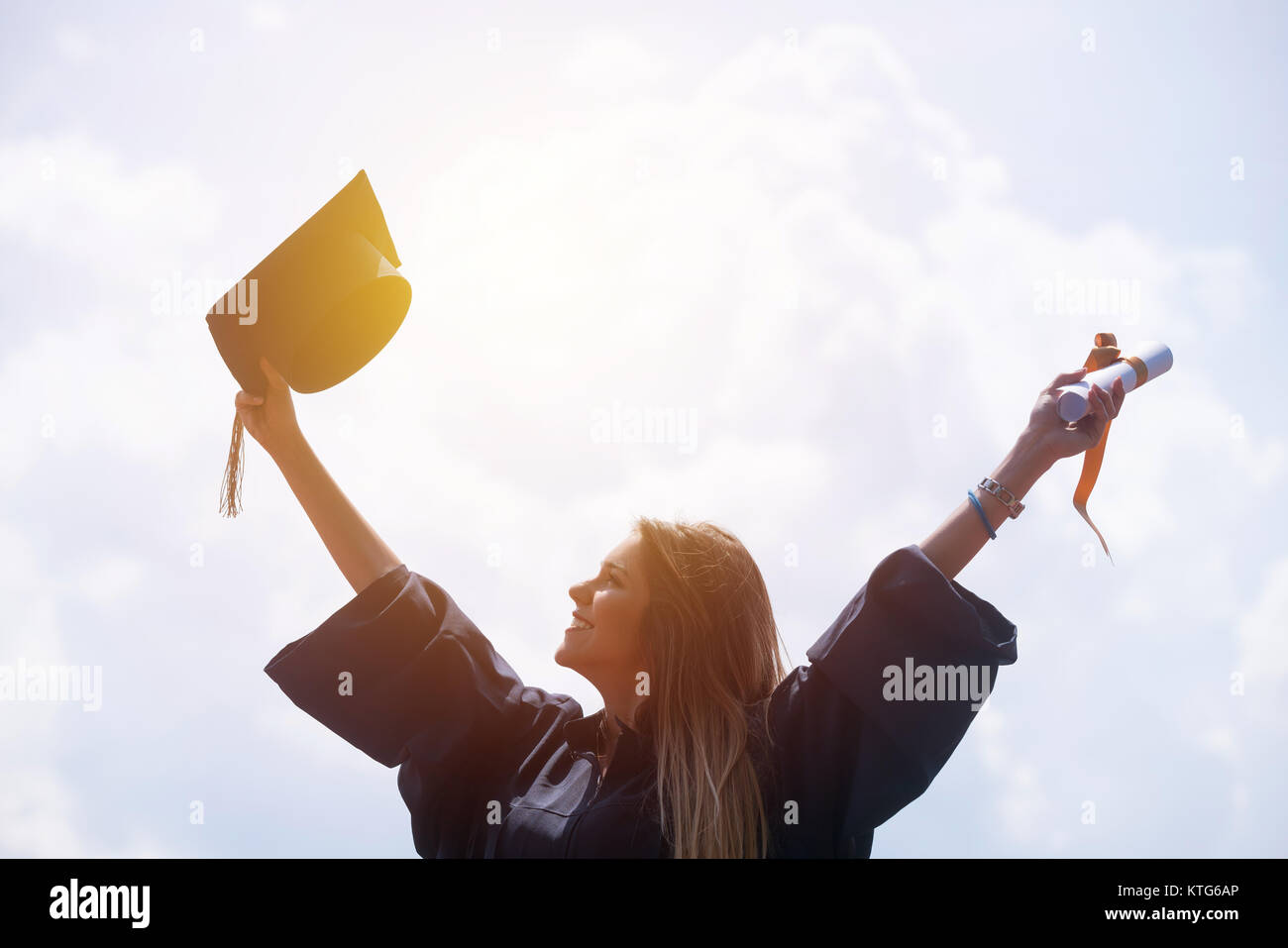 Happy woman on her graduation day University. Education and people ...