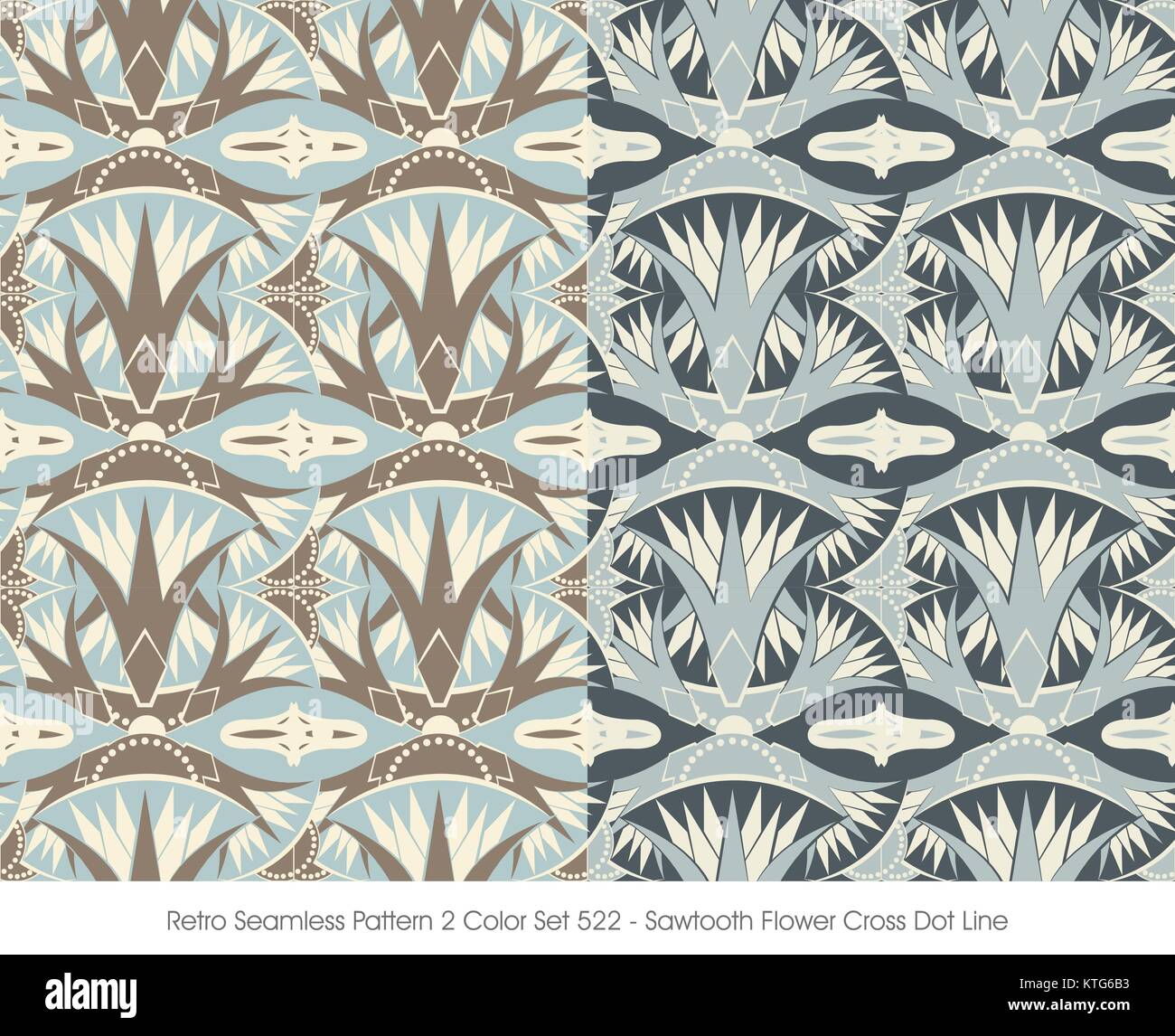 Retro Seamless Pattern Sawtooth Flower Cross Dot Line Stock Vector ...
