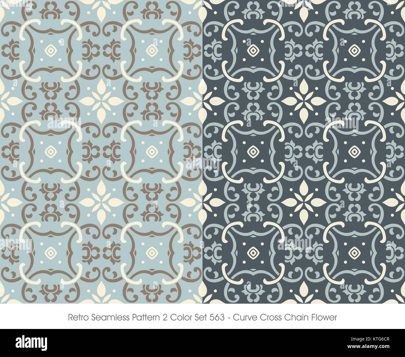 Retro Seamless Pattern 2 Color Set Curve Cross Chain Flower Stock ...
