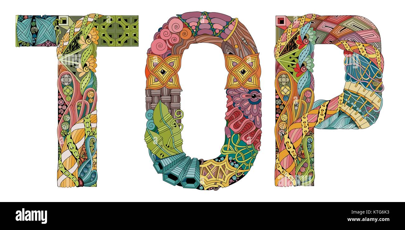 Hand-painted art design. Hand drawn illustration word TOP for t-shirt ...