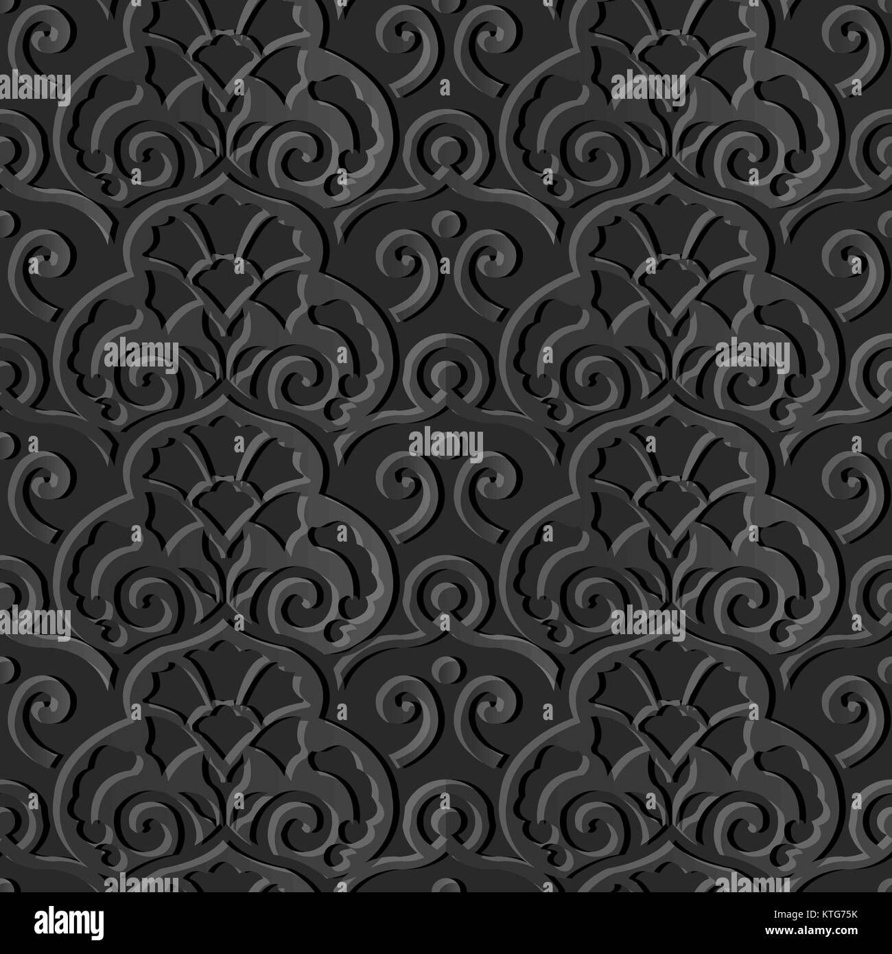 Dark 3D paper art oriental spiral curve flower leaf Stock Vector Image ...