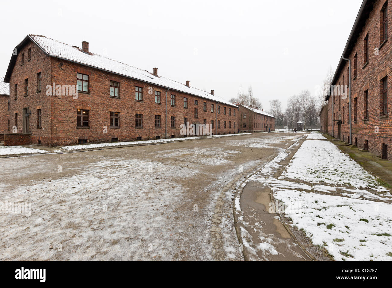 AUSCHWITZ, POLAND - DECEMBER 2017; Buildings in the concentration camp ...
