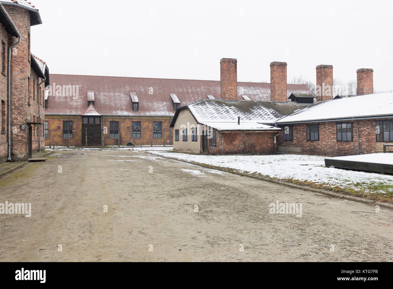 AUSCHWITZ, POLAND - DECEMBER 2017; Buildings in the concentration camp ...