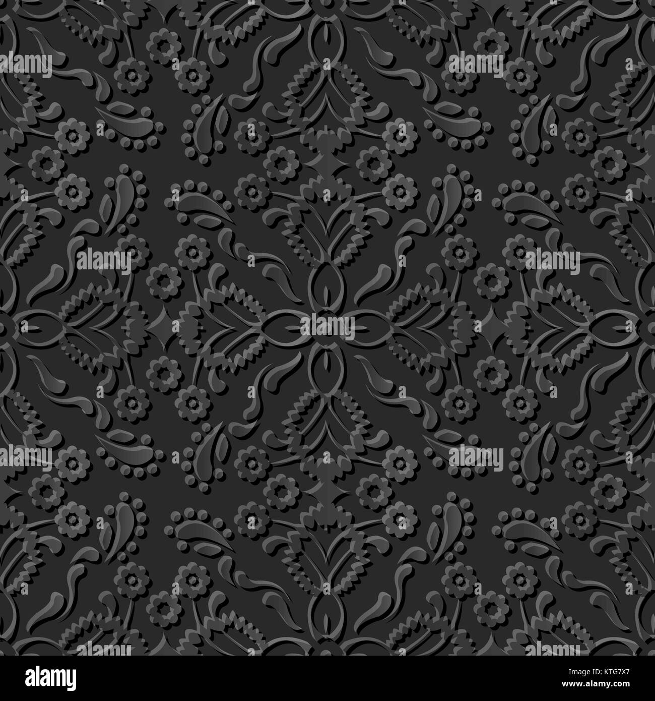 Seamless 3D dark paper cut art cross flower kaleidoscope Stock Vector ...