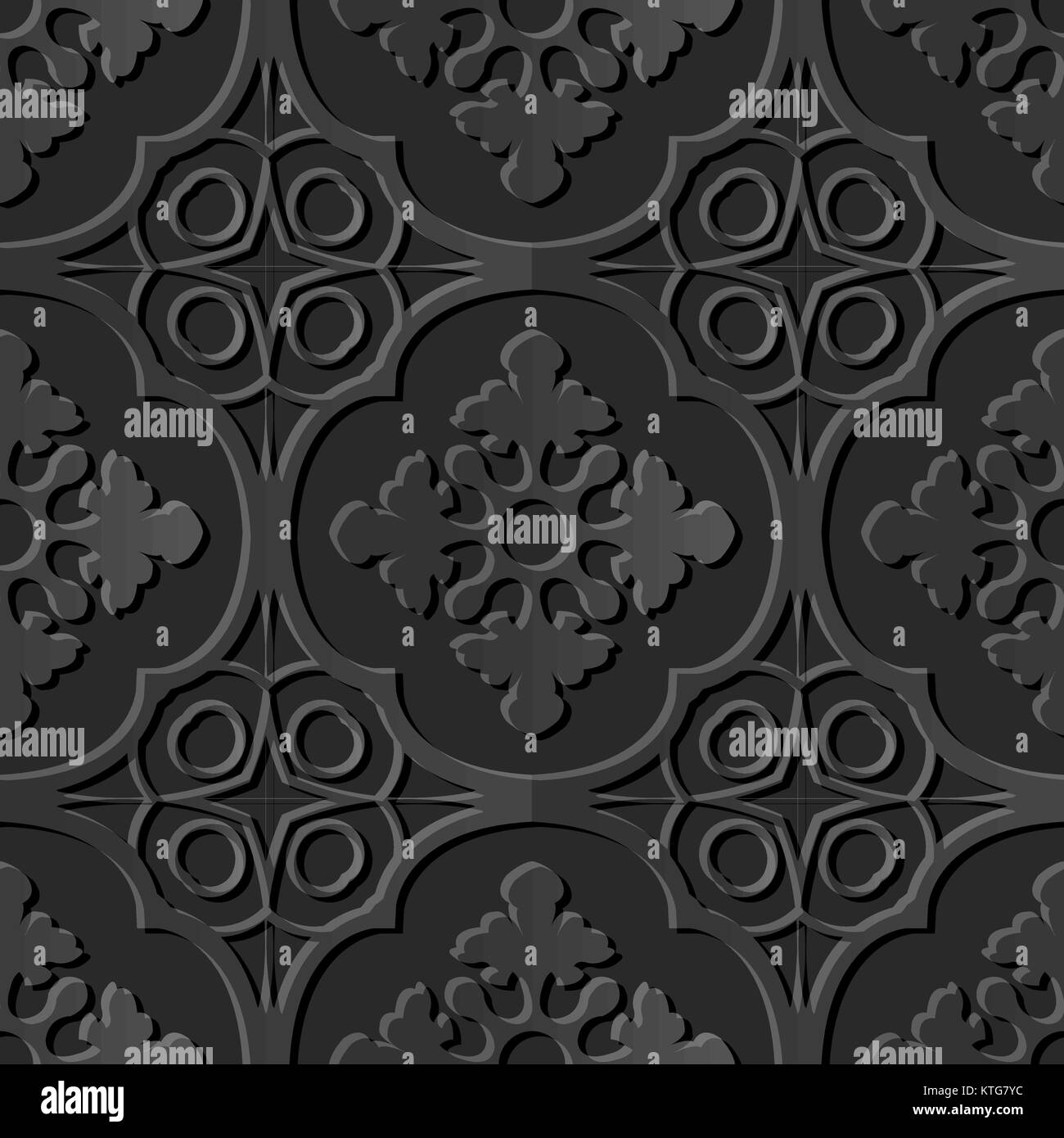 Seamless 3D dark paper cut art curve round cross kaleidoscope Stock ...