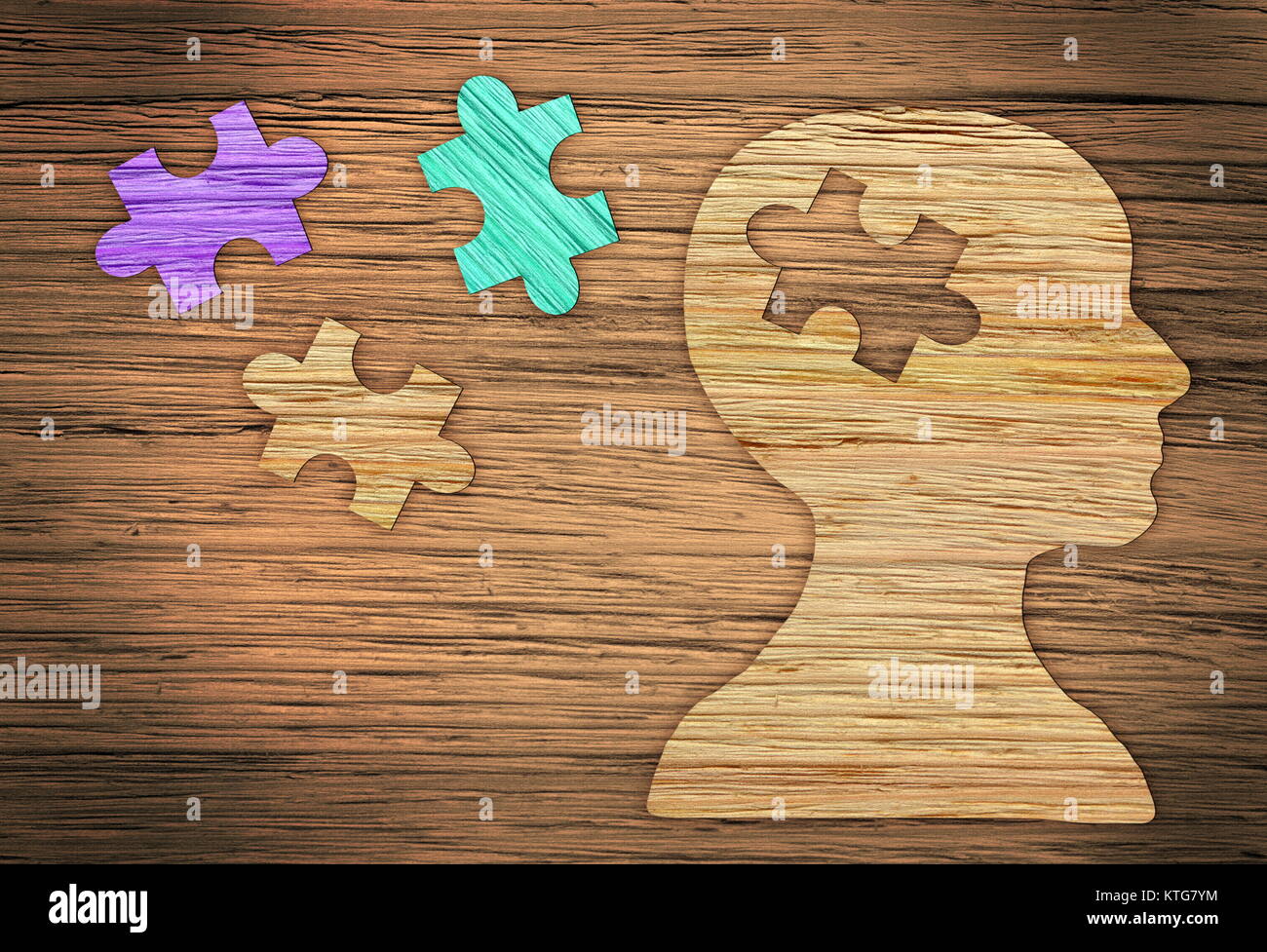 Puzzle head brain concept. Human head profile made from brown paper ...