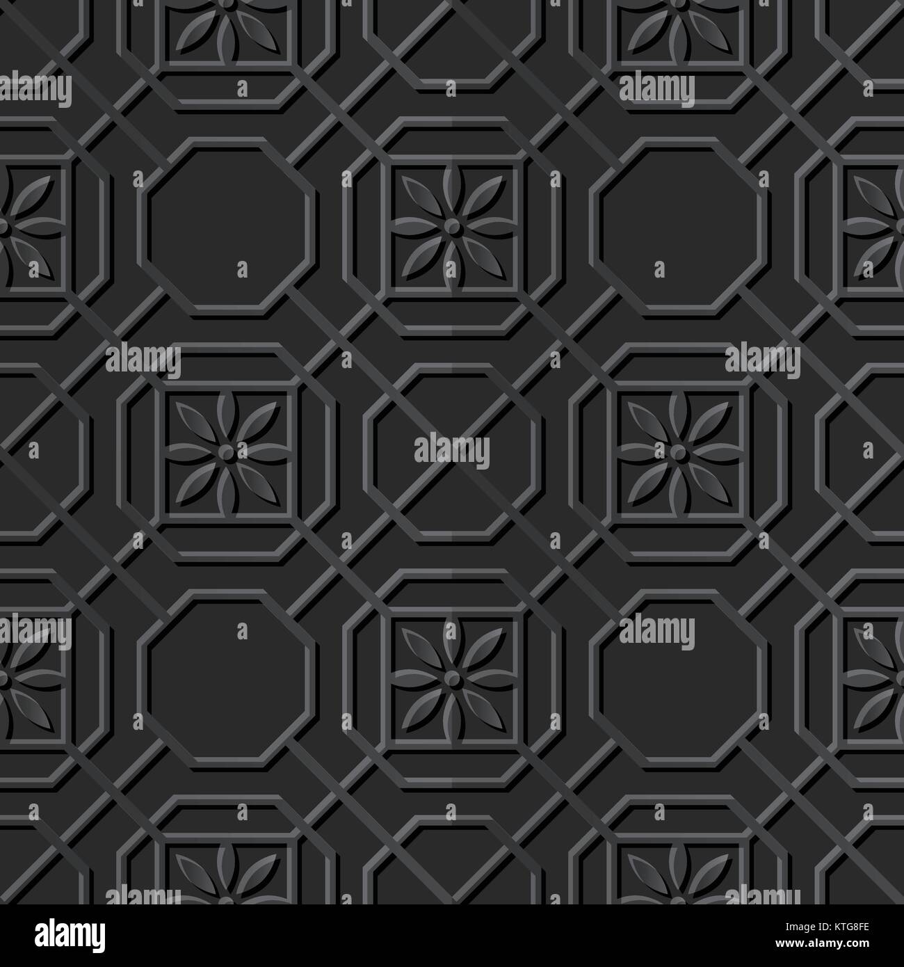 Seamless 3D elegant dark paper art Octagon Cross Flower Stock Vector ...