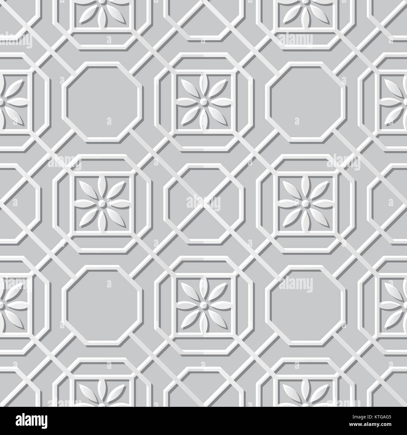 Vector damask seamless 3D paper art Octagon Cross Flower Stock Vector ...