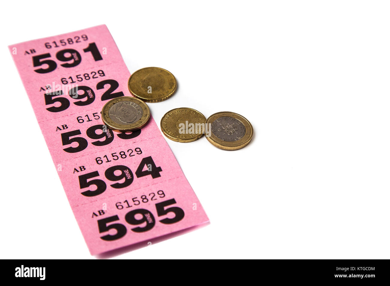Pink Raffle Tickets with Euro Coins with negative space Stock Photo - Alamy