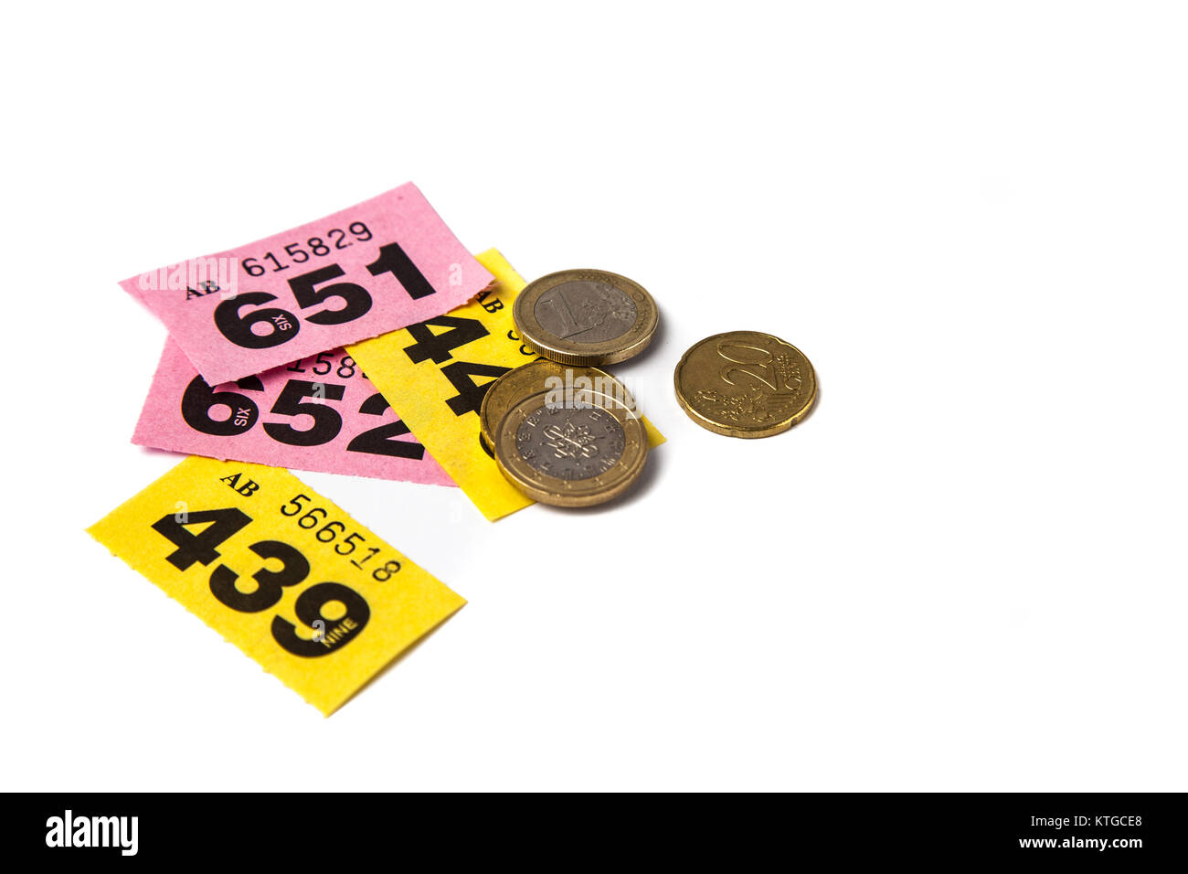 Yellow and Pink Raffle Tickets with Euro Coins with negative space ...