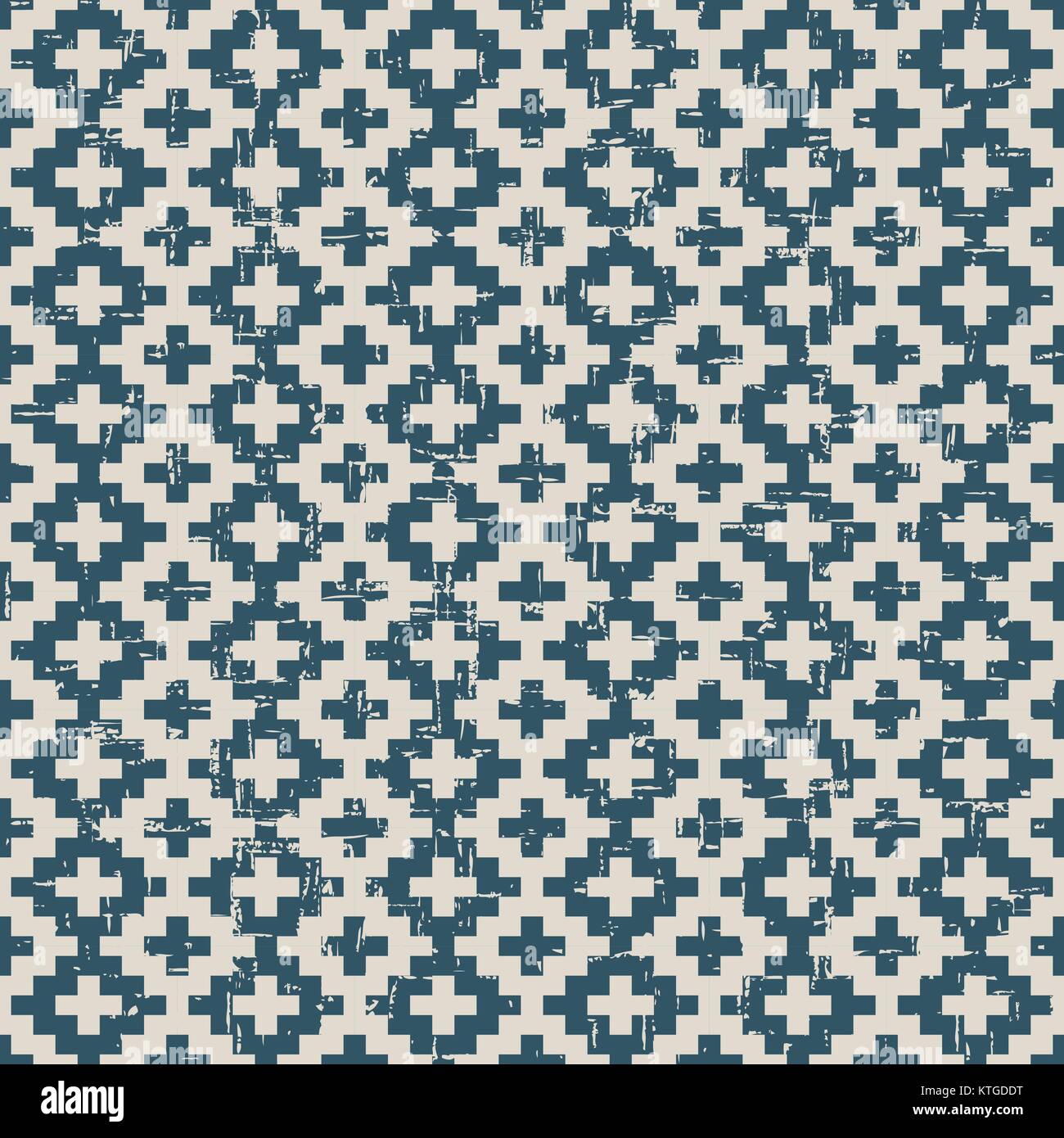Seamless retro worn out background square mosaic check cross Stock ...