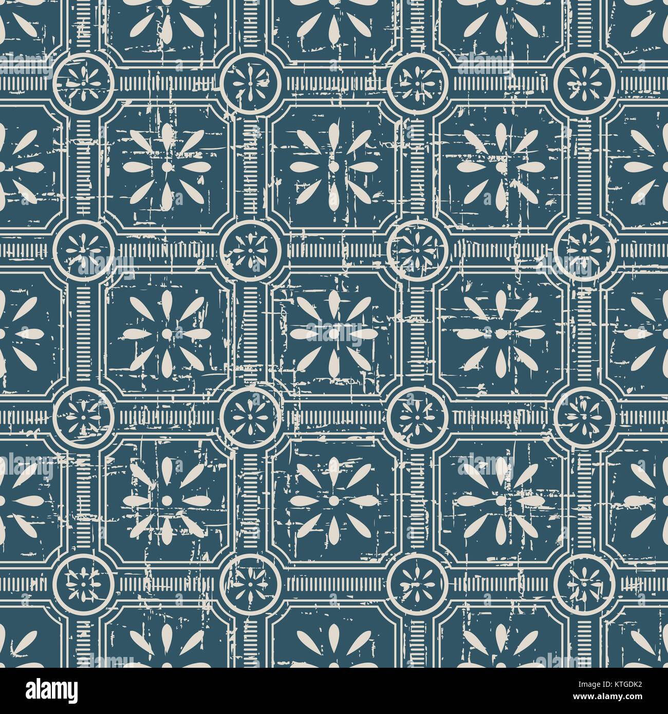 Seamless retro worn out background round square cross line frame flower ...