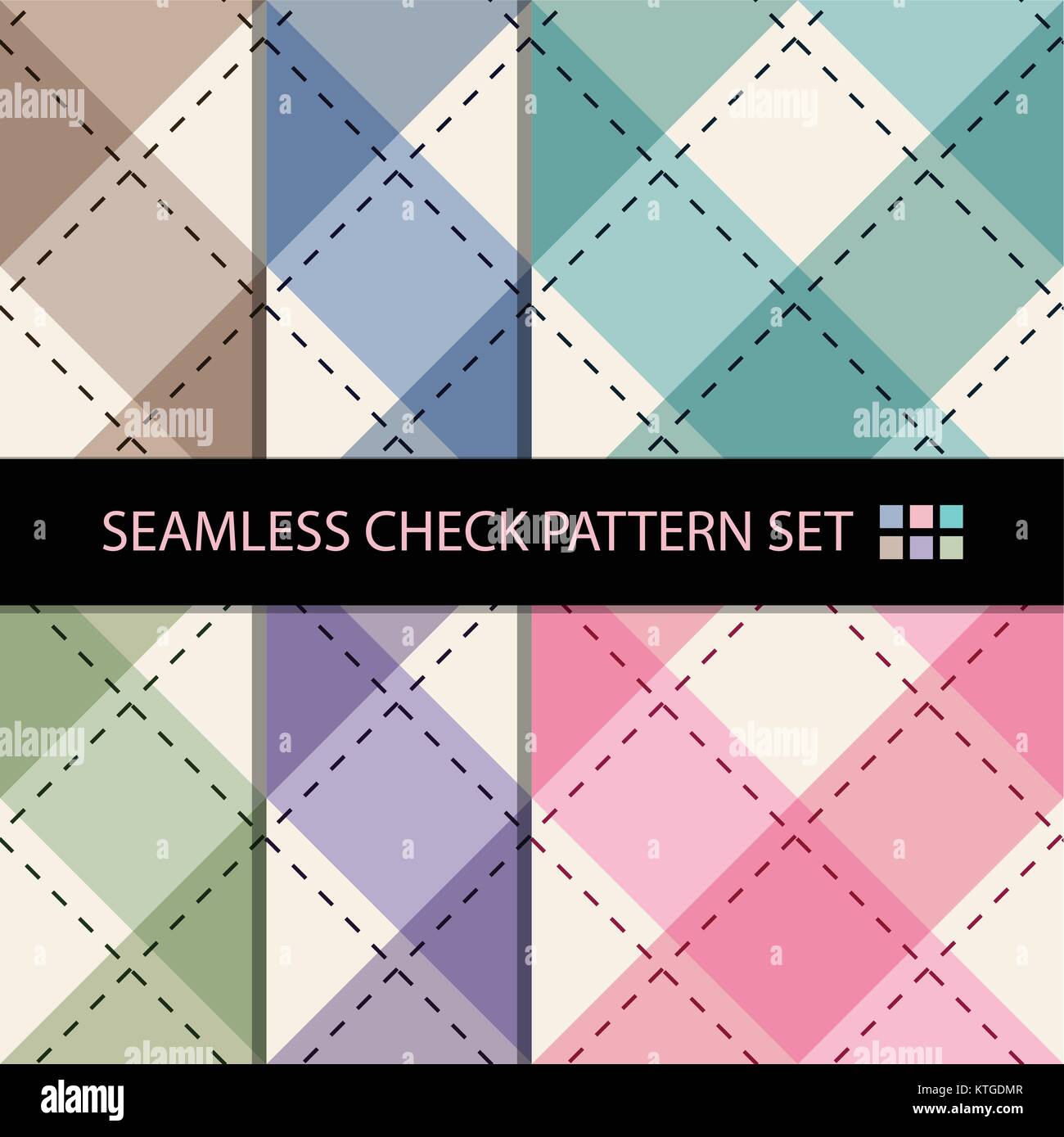 Seamless colorful check and cross dot line pattern background set Stock ...