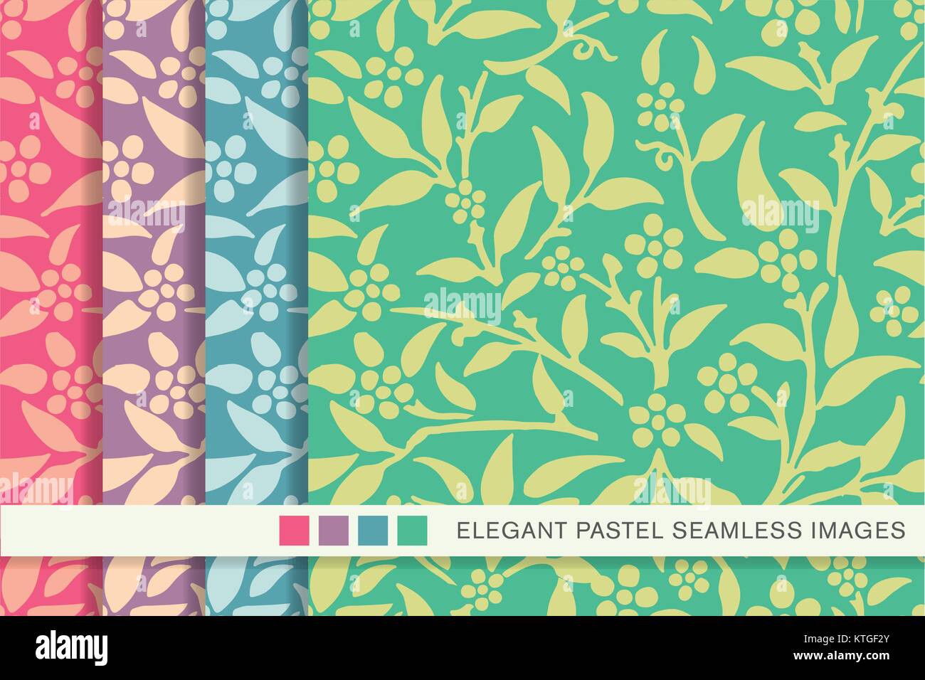 Seamless pastel background set garden flower leaf plant Stock Vector ...