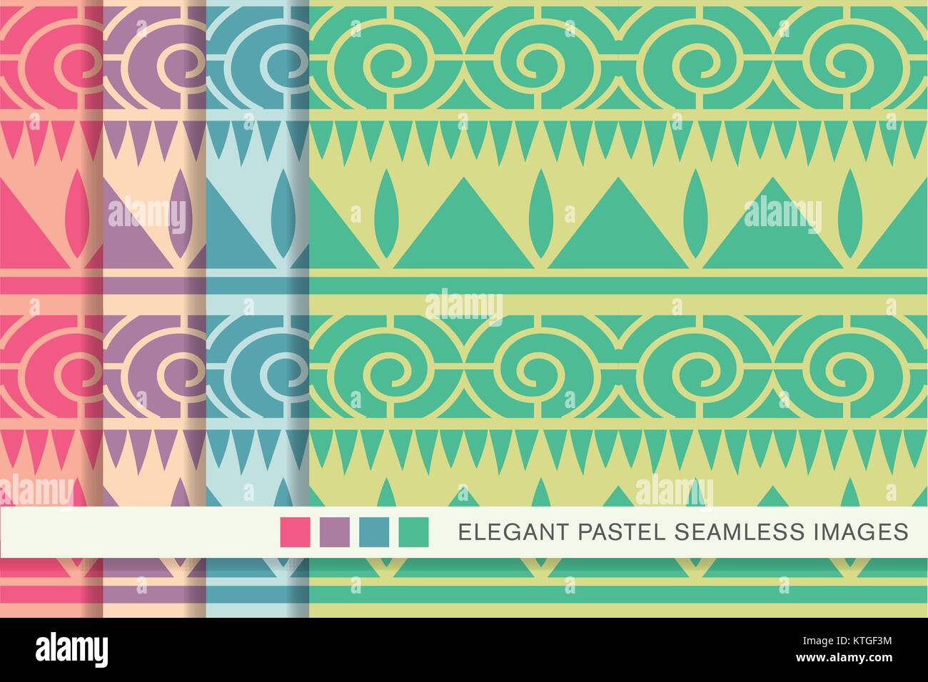 Seamless pastel background set triangle sawtooth spiral round line ...