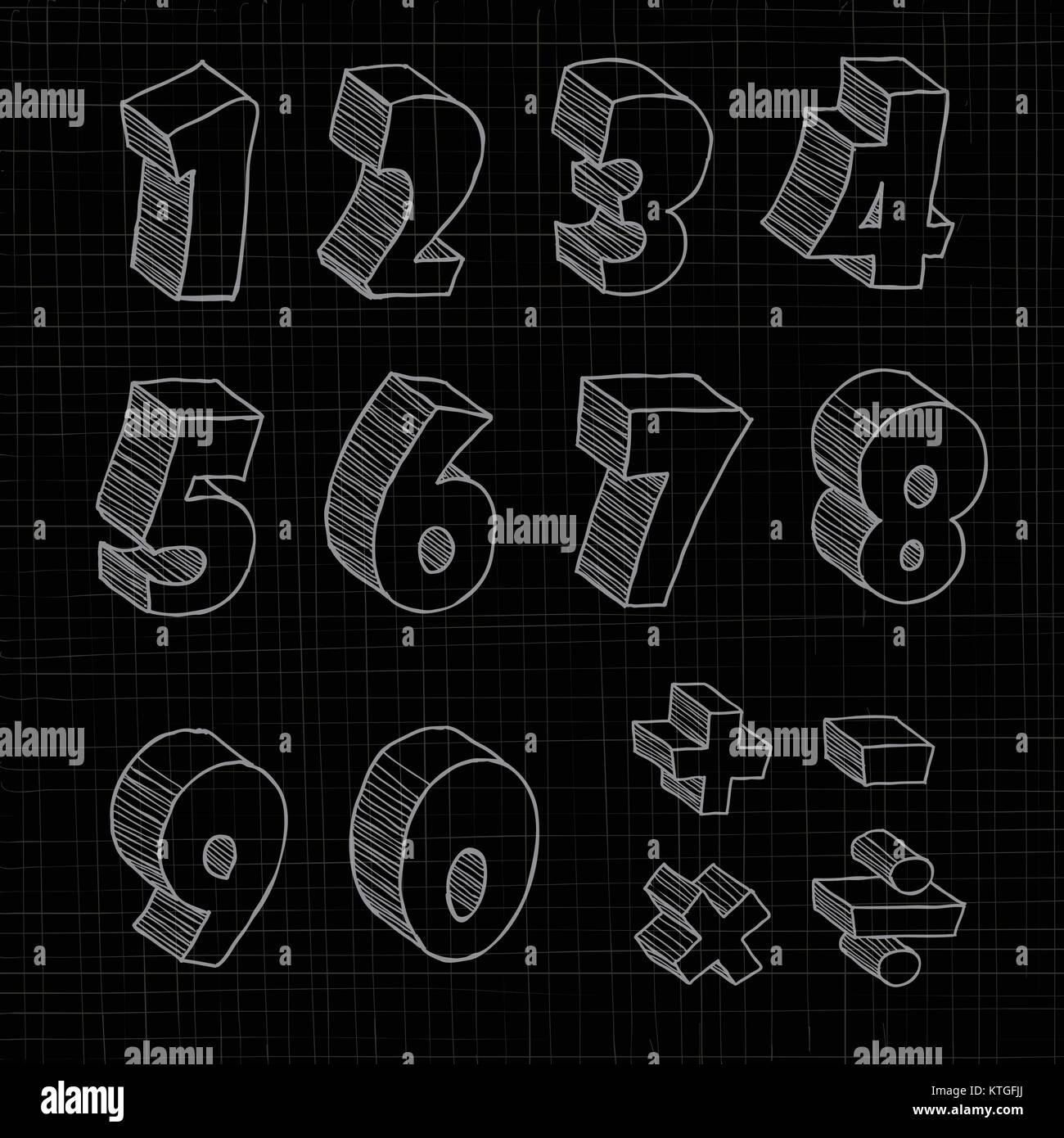 3D hand drawn numbers and notations in black background Stock Vector ...