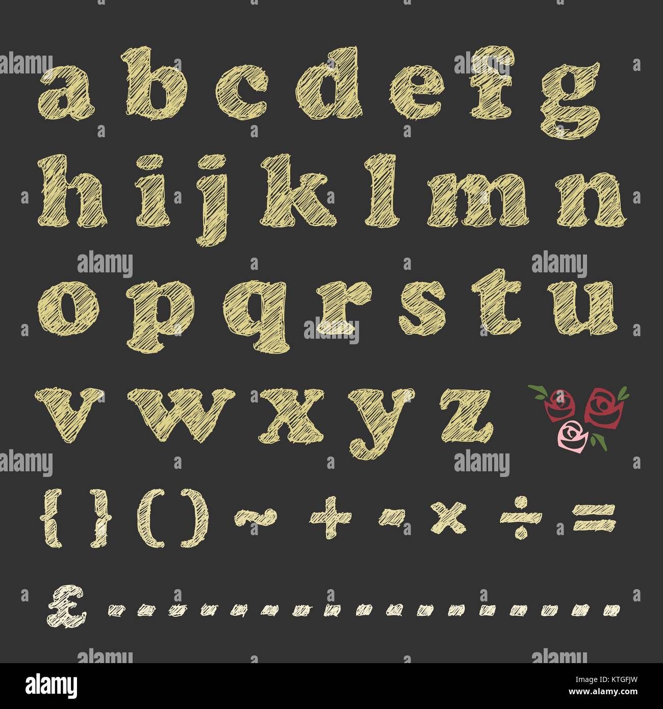 Scratching letters math symbol and rose pattern on the blackboard Stock ...