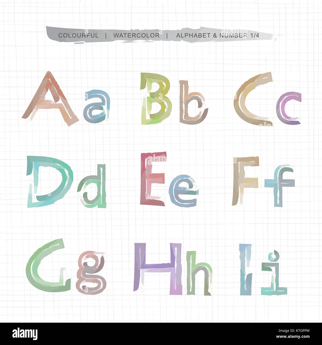 Hand drawn style colorful watercolor upper case and lower case ...