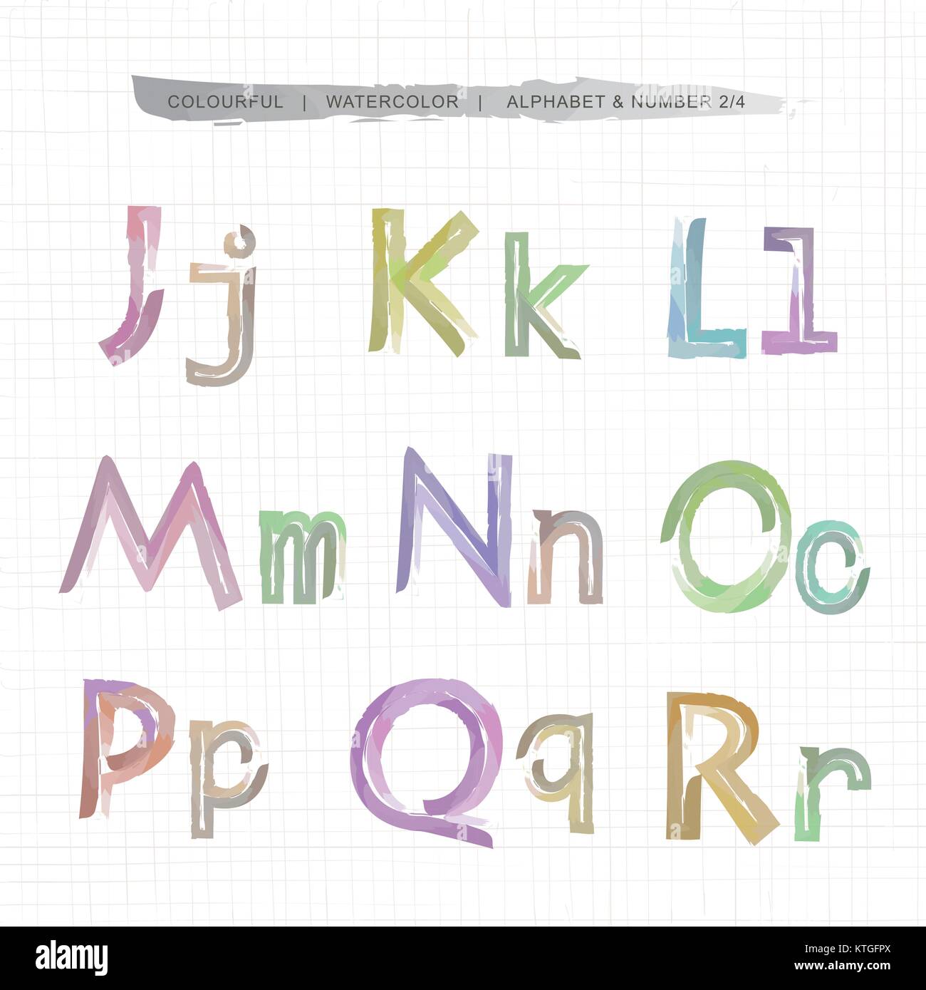 Hand drawn style colorful watercolor upper case and lower case ...