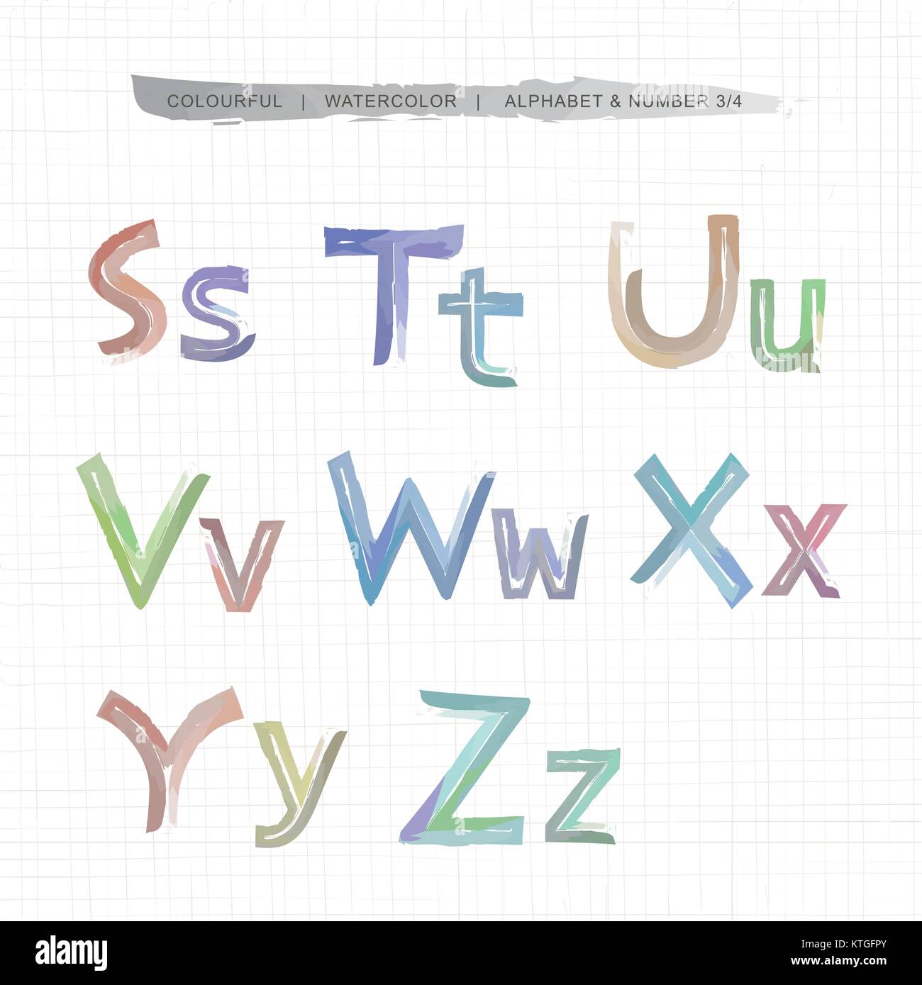 Hand drawn style colorful watercolor upper case and lower case ...