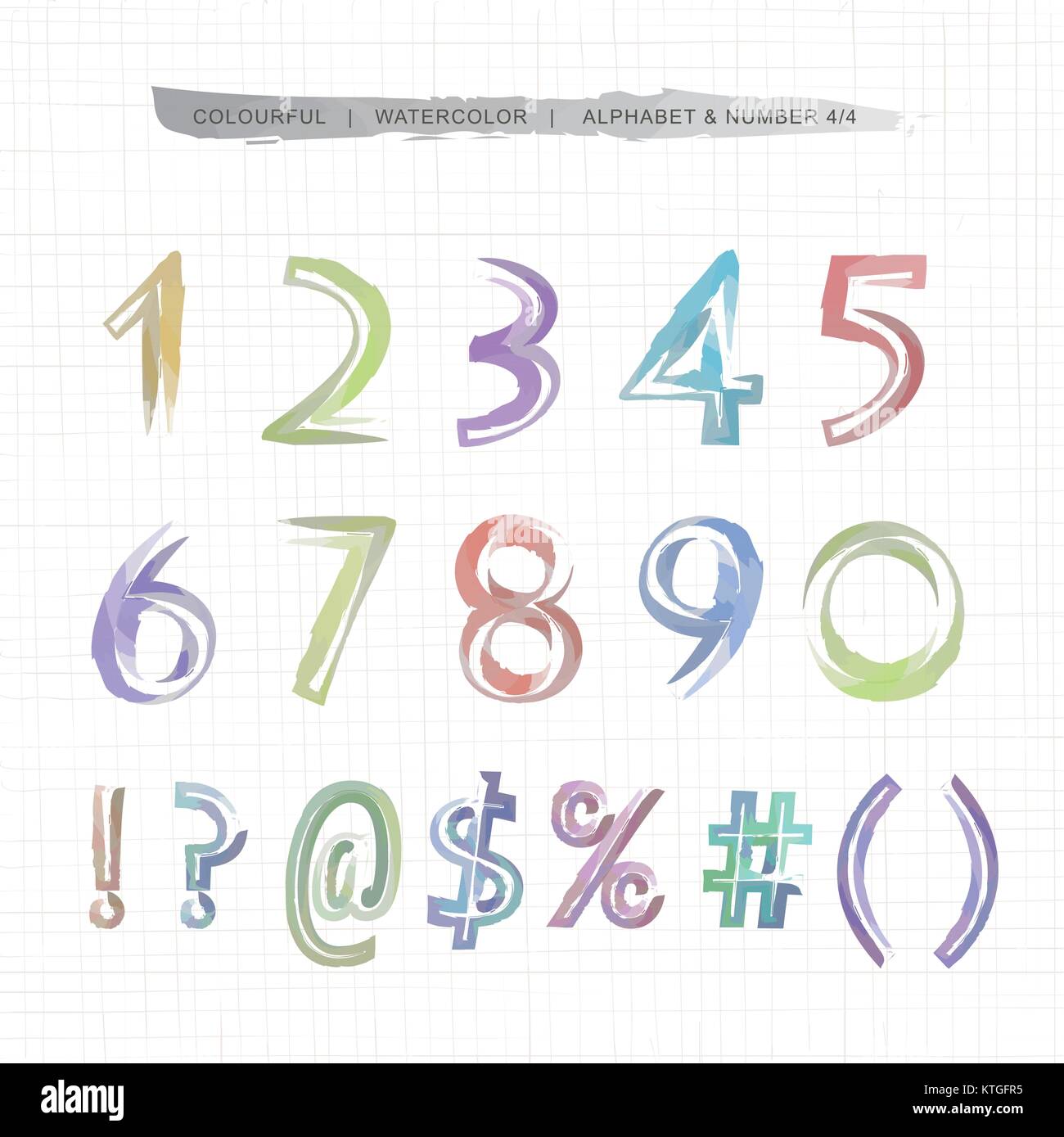 Hand drawn style colorful watercolor numbers and notations Stock Vector ...