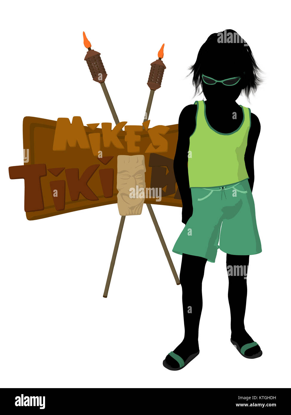 Beach boy with tiki illustration silhouette on a white background Stock ...