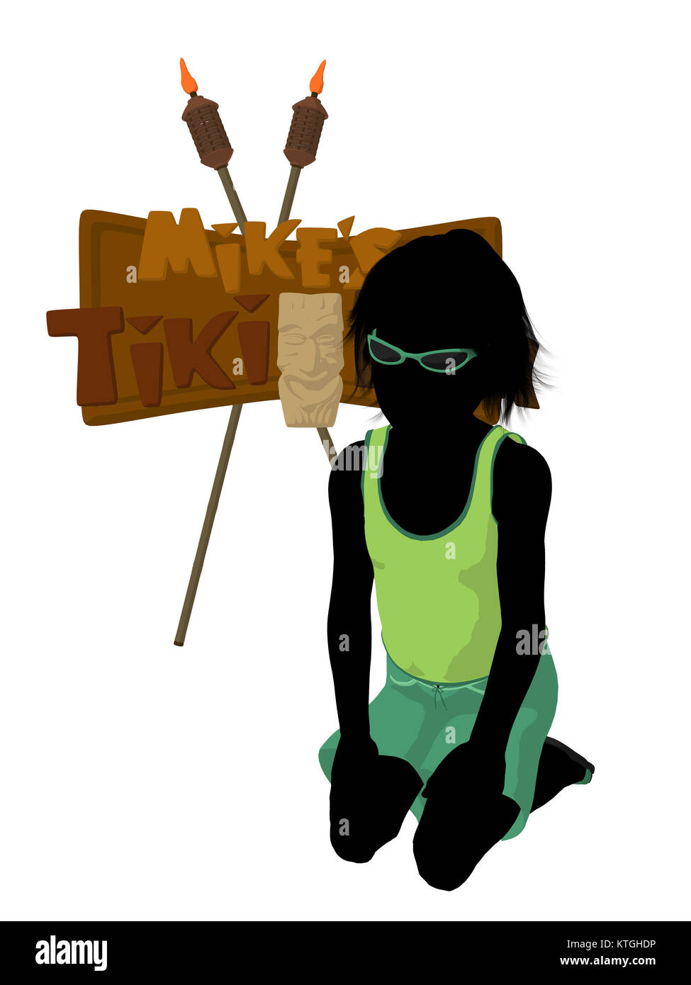 Beach boy with tiki illustration silhouette on a white background Stock ...