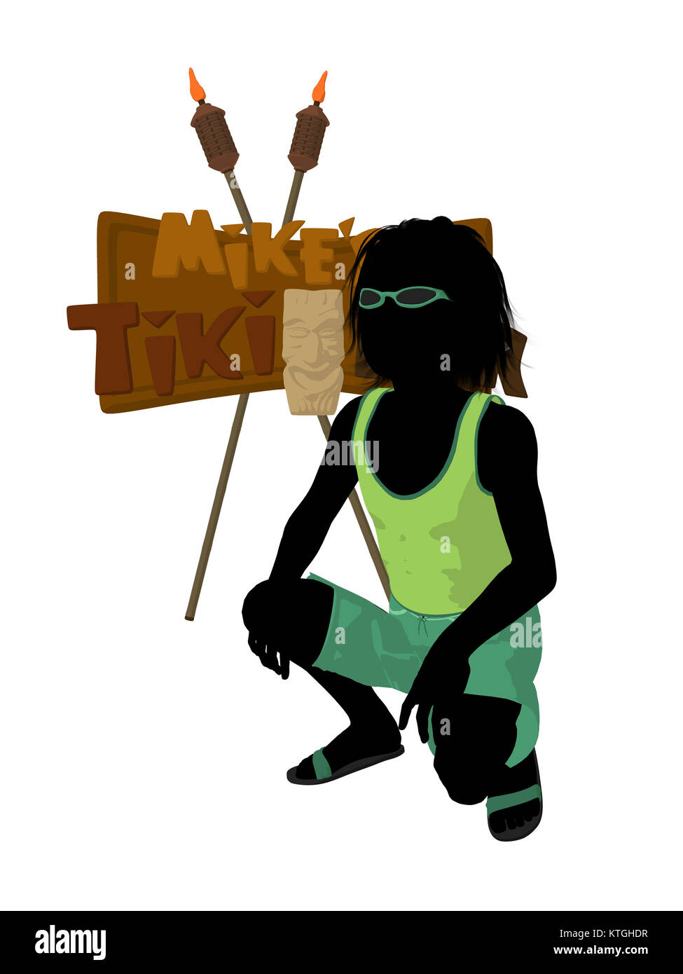 Beach boy with tiki illustration silhouette on a white background Stock ...