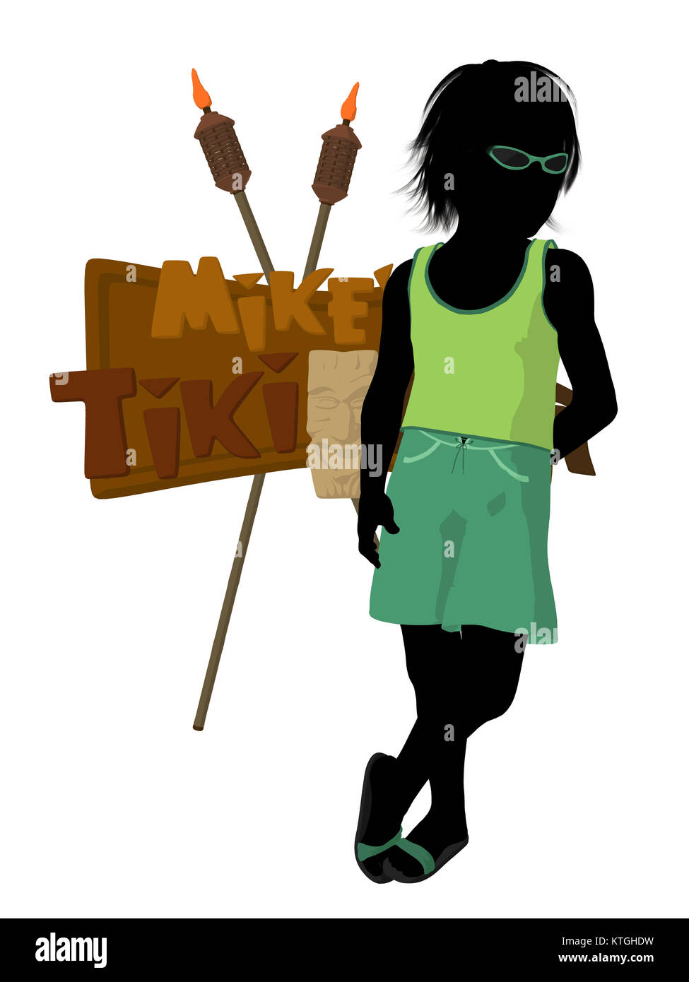 Beach boy with tiki illustration silhouette on a white background Stock ...