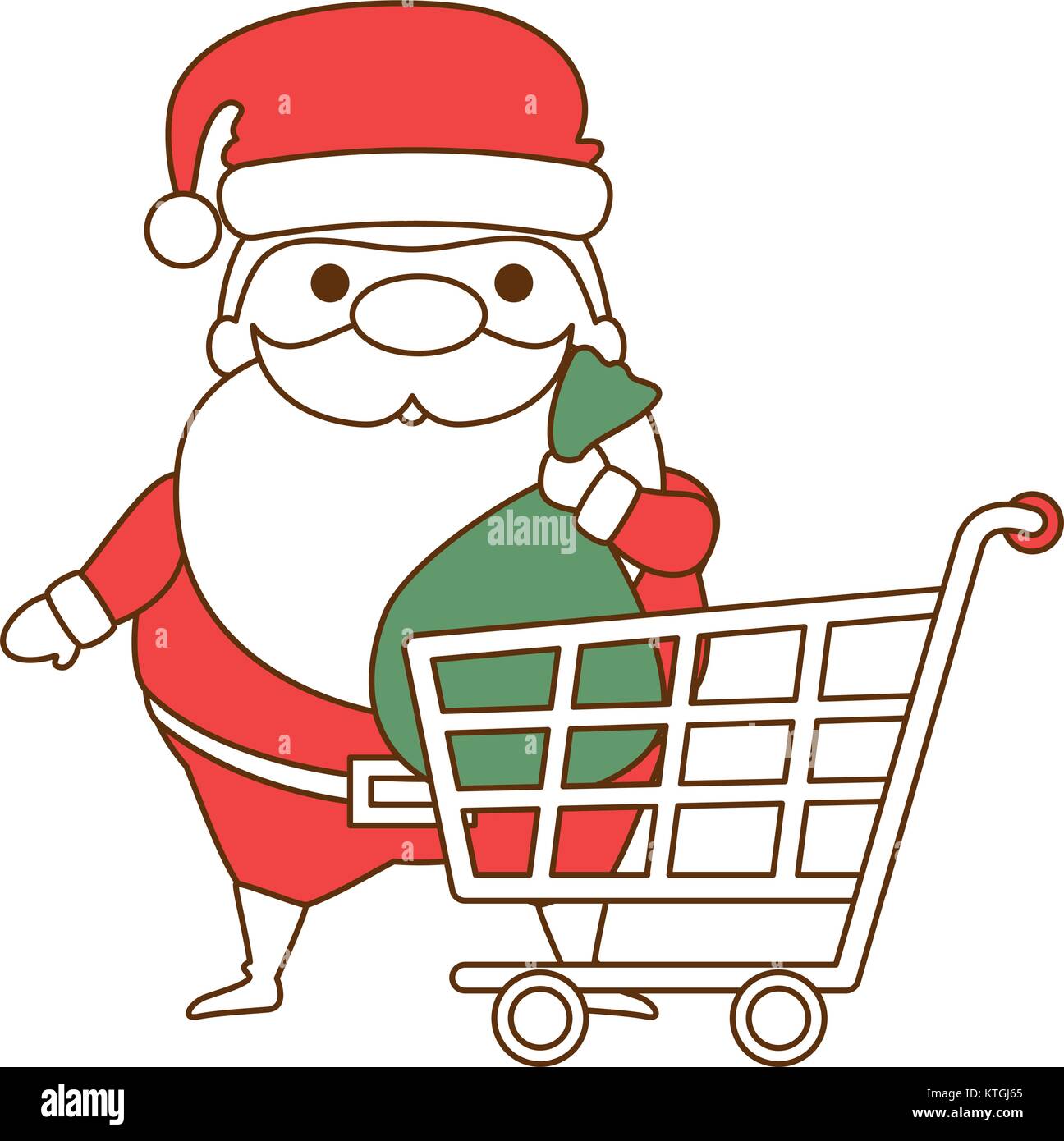 cute santa claus with shopping cart kawaii character vector ...