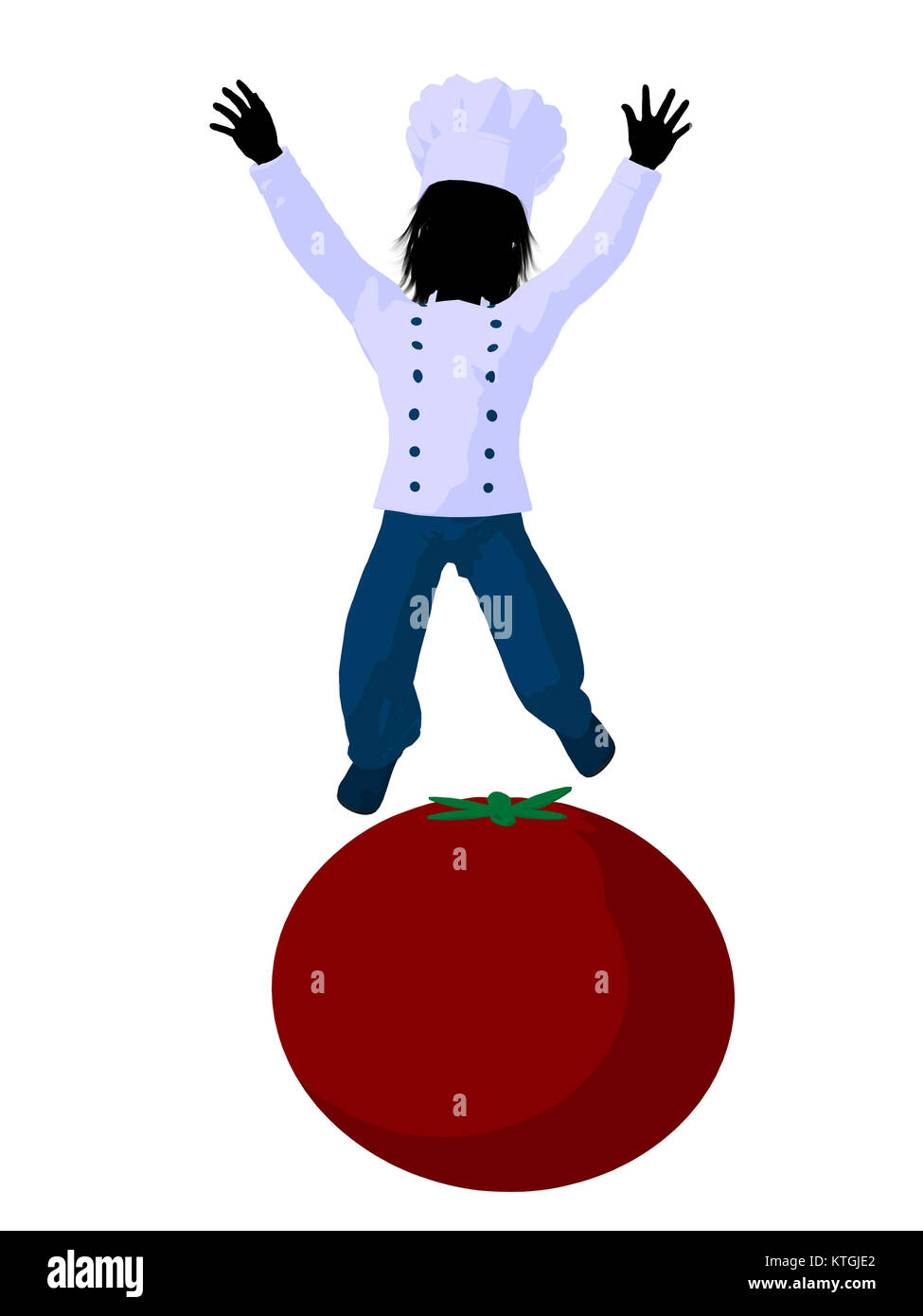 Boy chef on top a tomato on a white background Stock Photo - Alamy
