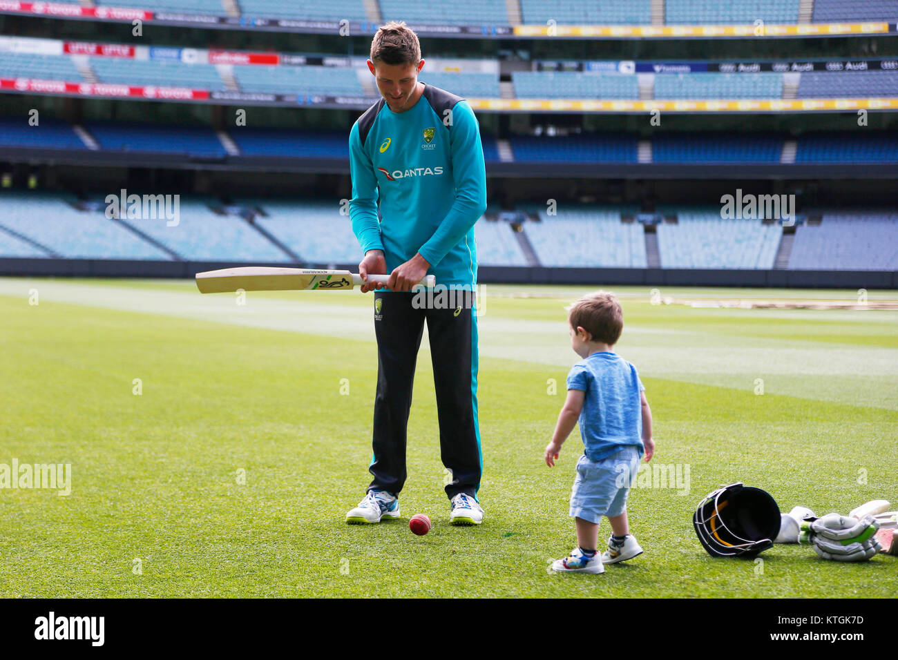 Australia's Cmeron Bancroft with Austin Marsh , Son of Shaun during a ...