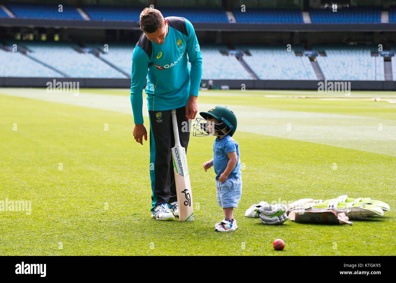 Australia's Cmeron Bancroft with Austin Marsh , Son of Shaun during a ...