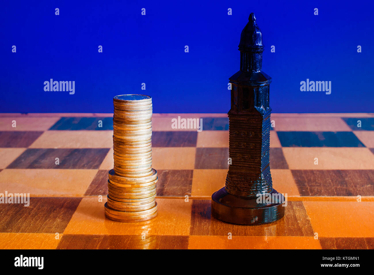 Coins are formed like a king on a chessboard. Near the chess piece ...