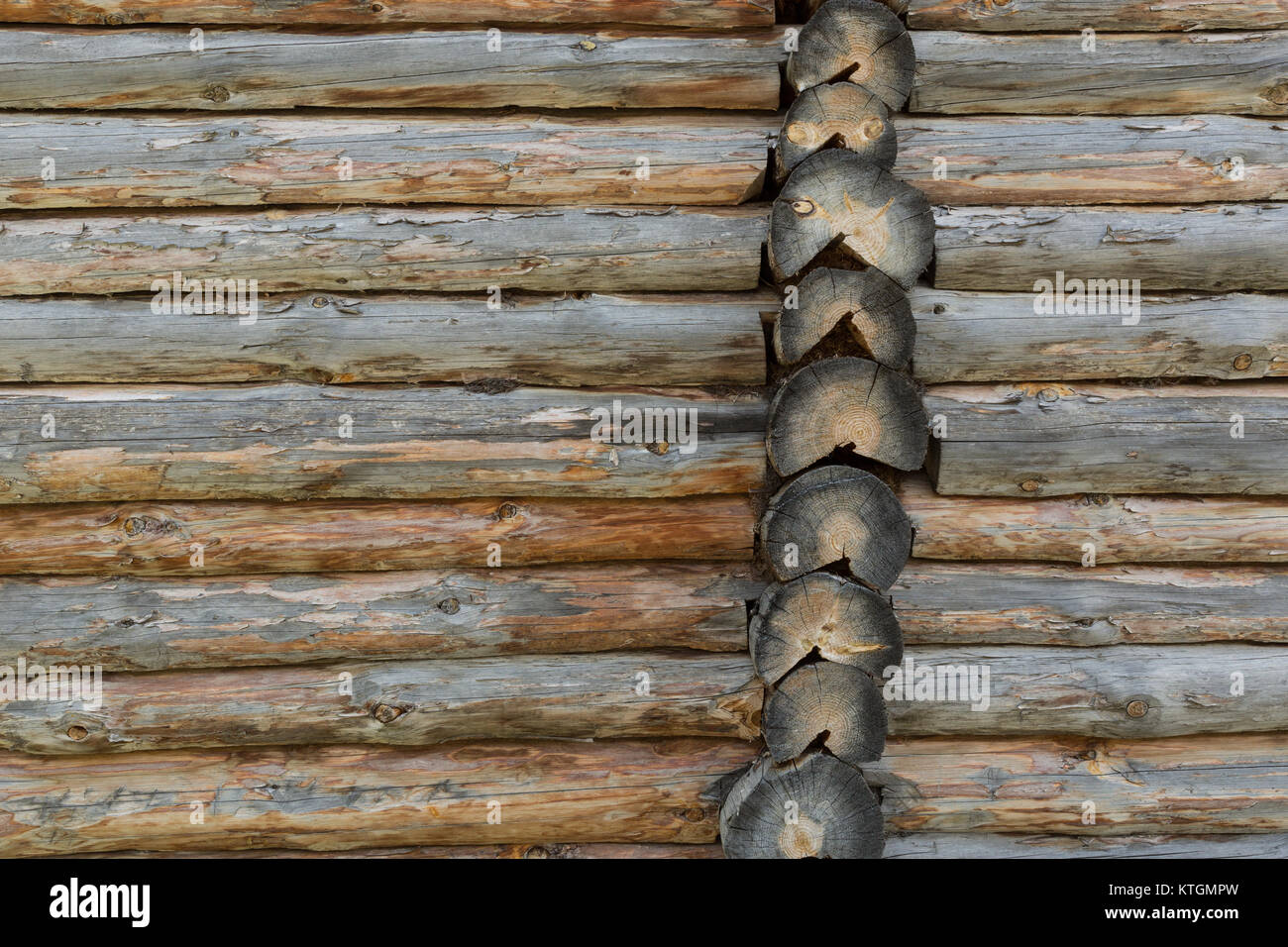 traditional log construction of a house in the remote mountain village ...