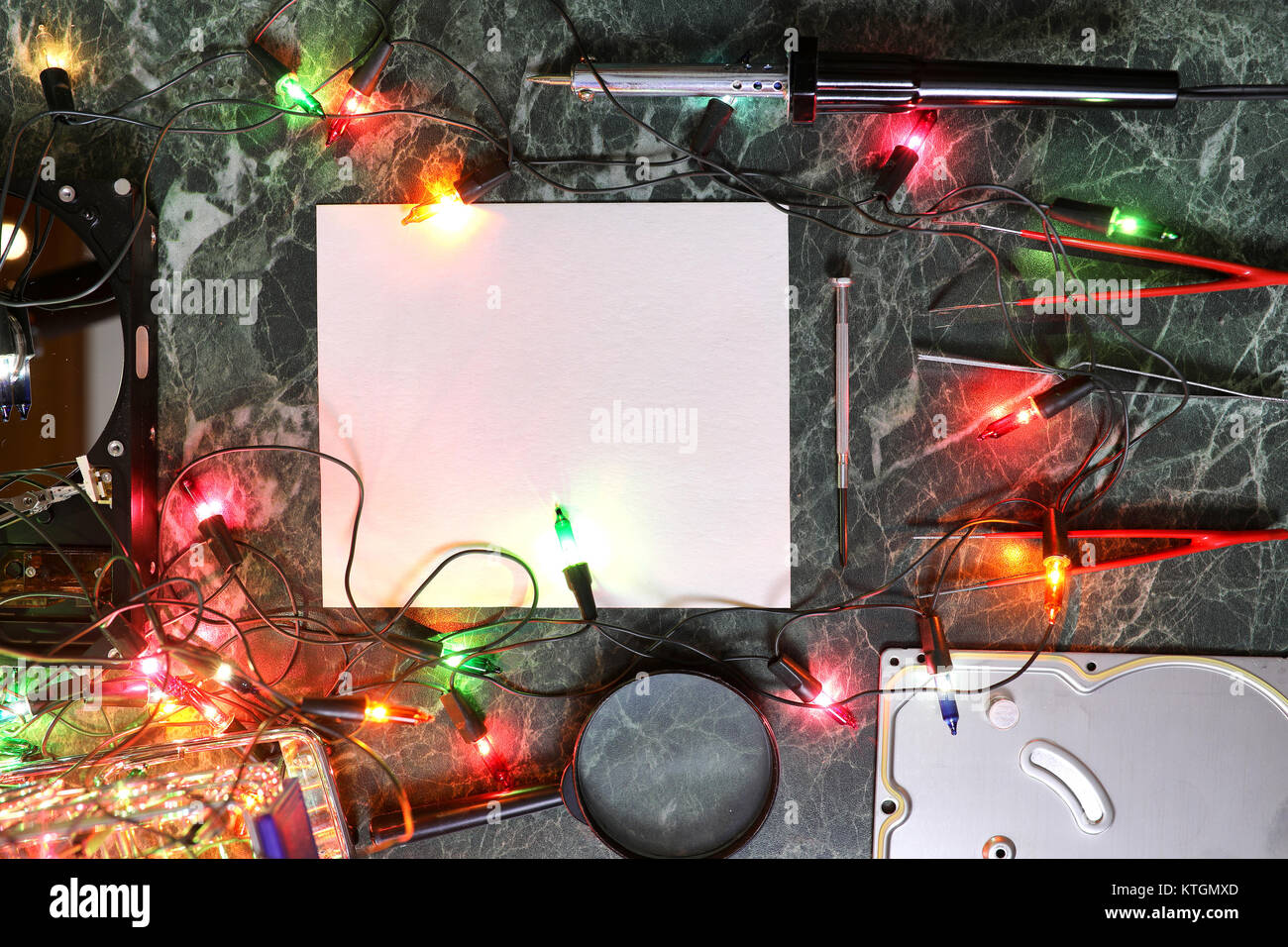 clean sheet of paper on work desktop with tools Stock Photo - Alamy