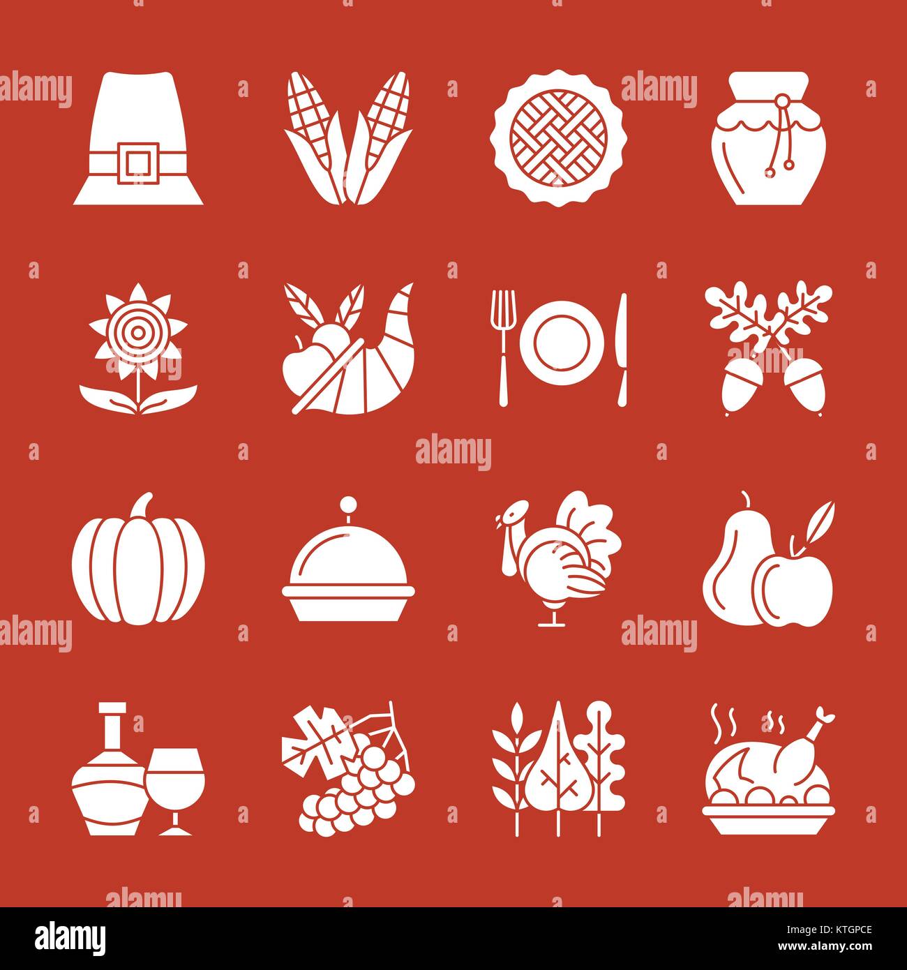 Thanksgiving day white silhouette icon set. Monochrome flat design ...