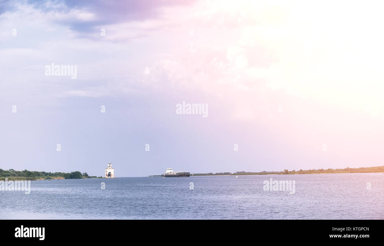 Landscape lake. Texture of water. The lake is at dawn. The mouth of the ...