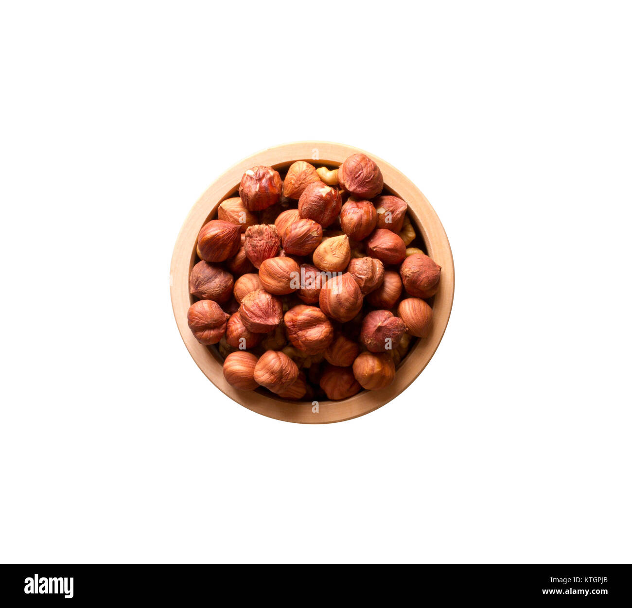 nuts hazelnuts without shell in wooden bowl isolated on white ...