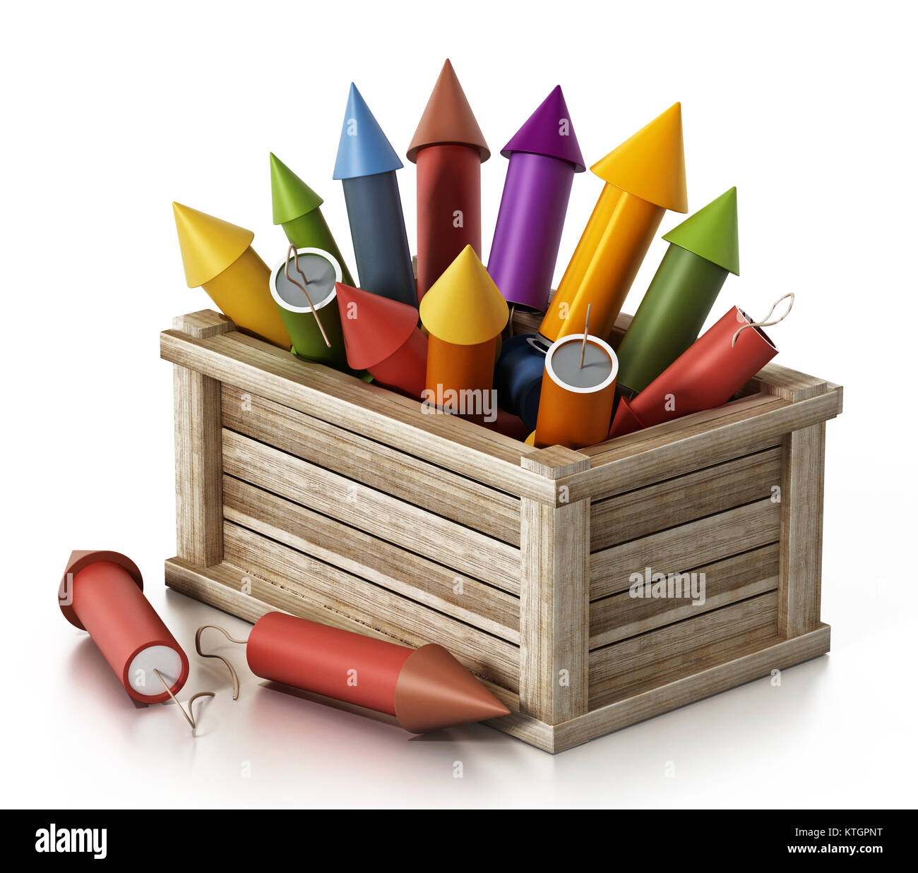 Fireworks standing inside wooden crate. 3D illustration Stock Photo - Alamy