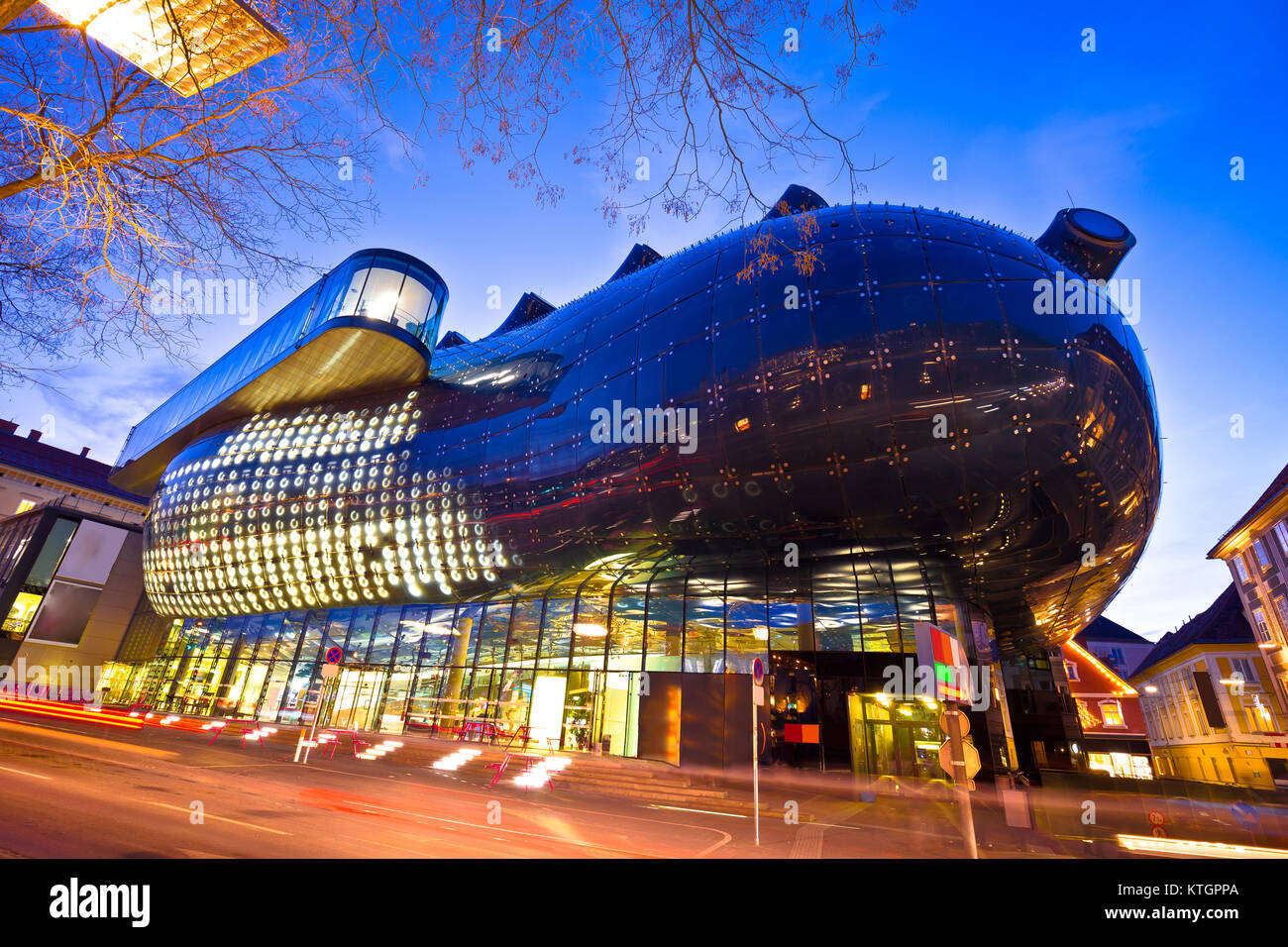 Graz, Austria - December 19, 2017 - The Kunsthaus Graz evening view ...