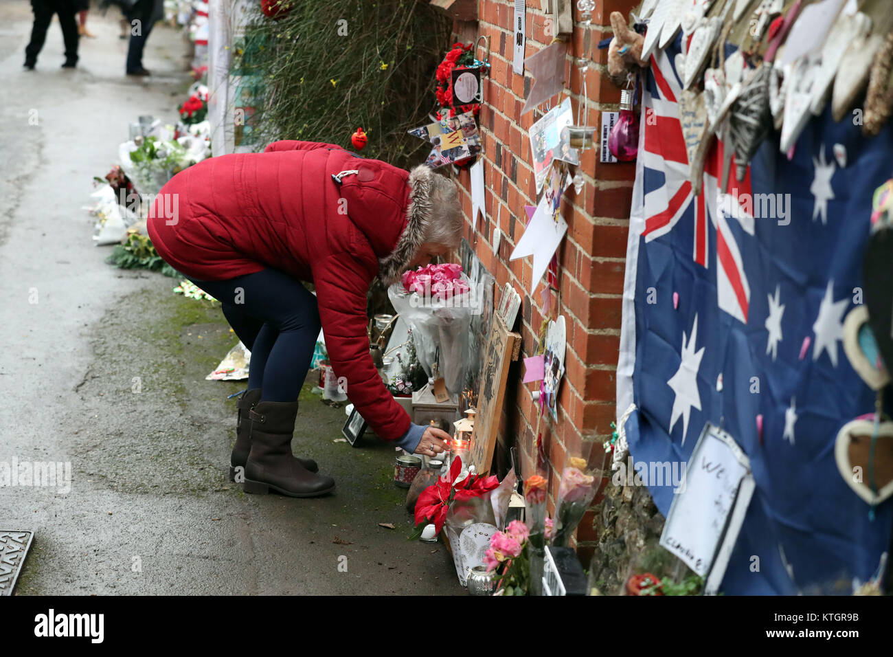Tributes are left at the home of singer George Michael in Goring-on ...