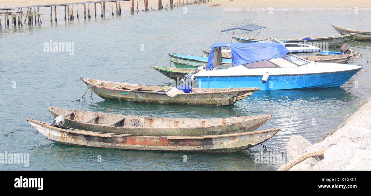 LINE OF BOATS AT TAKWA BAY BEACH RESORT, LAGOS NIGERIA. THE PICTURE ...