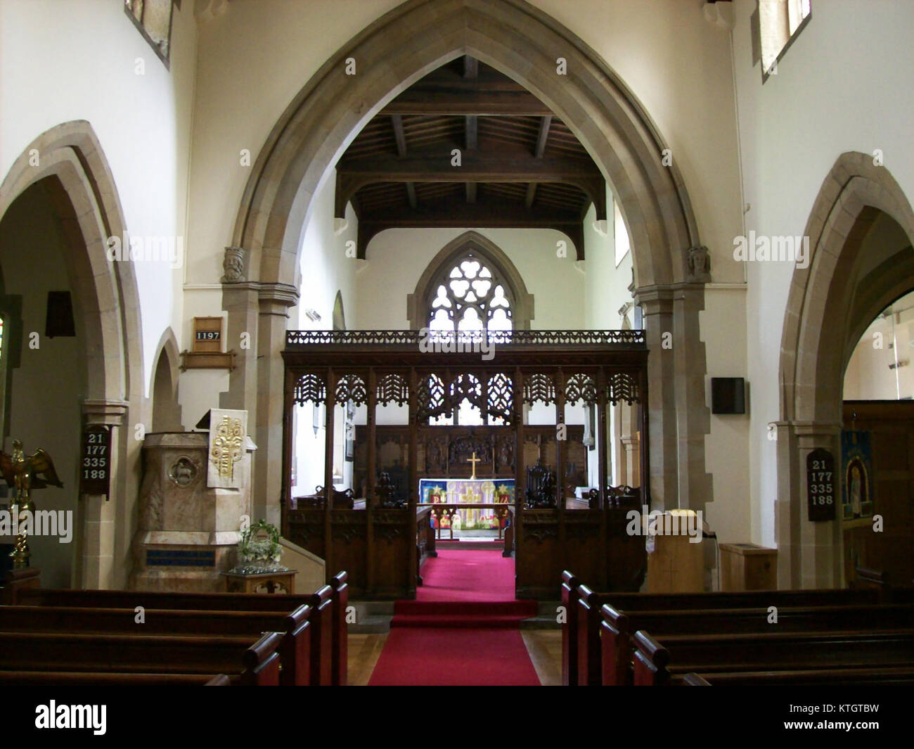 Interior view of St. Catherine's Church in Baslow, England. The church ...